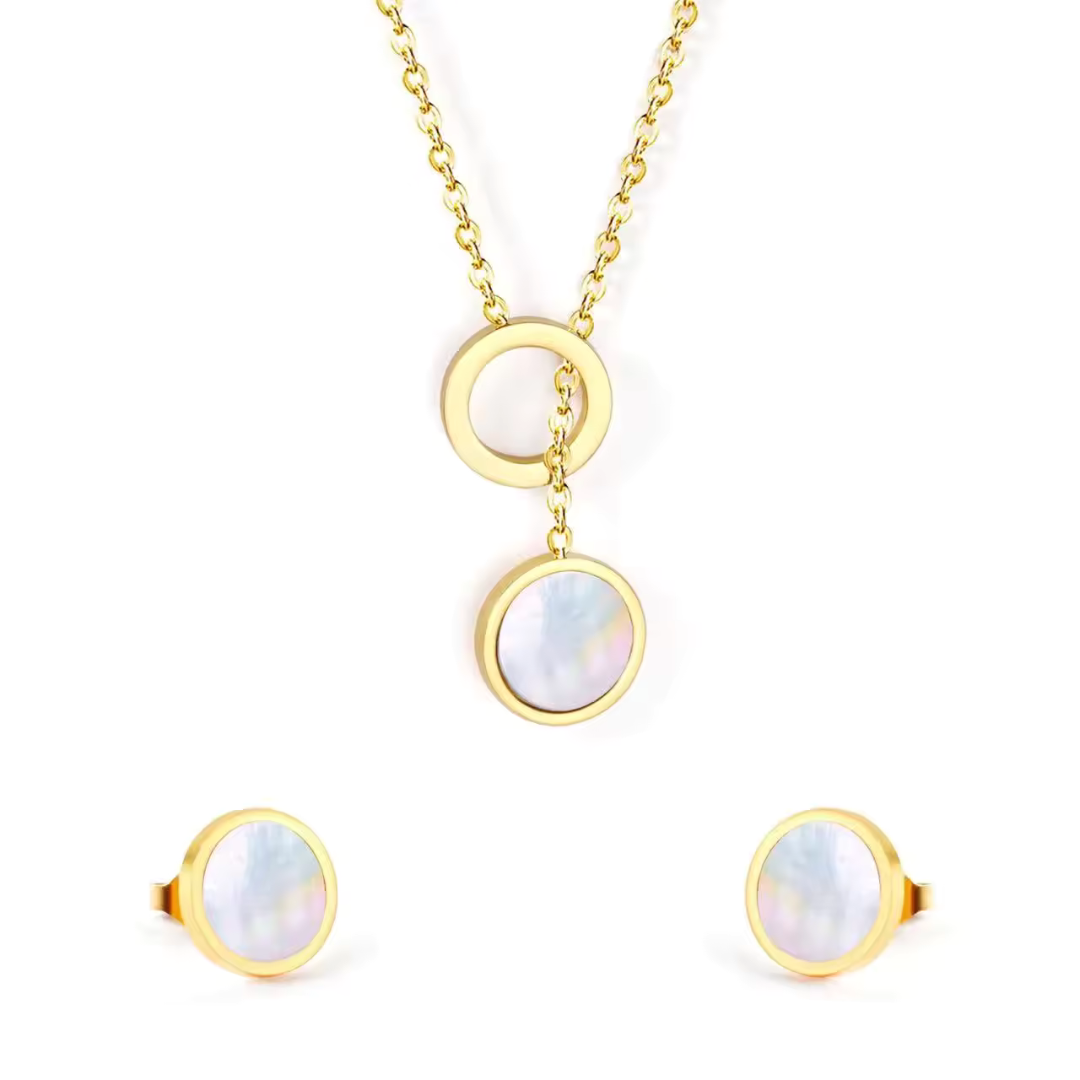 Mother Shell Circle Pendant Necklace and Earring Set – NZ Bling